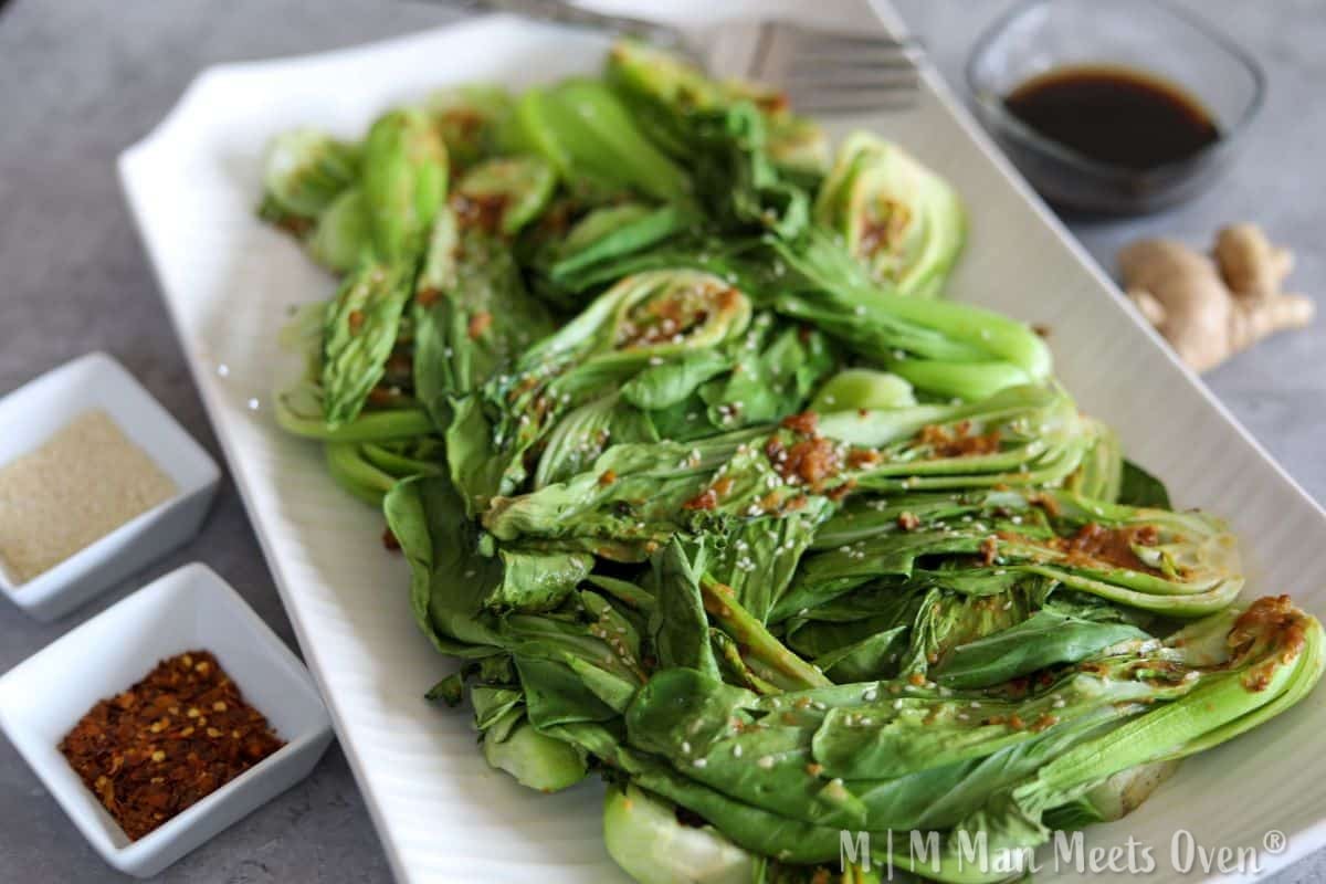 Miso And Sesame Roasted Bok Choy - Man Meets Oven