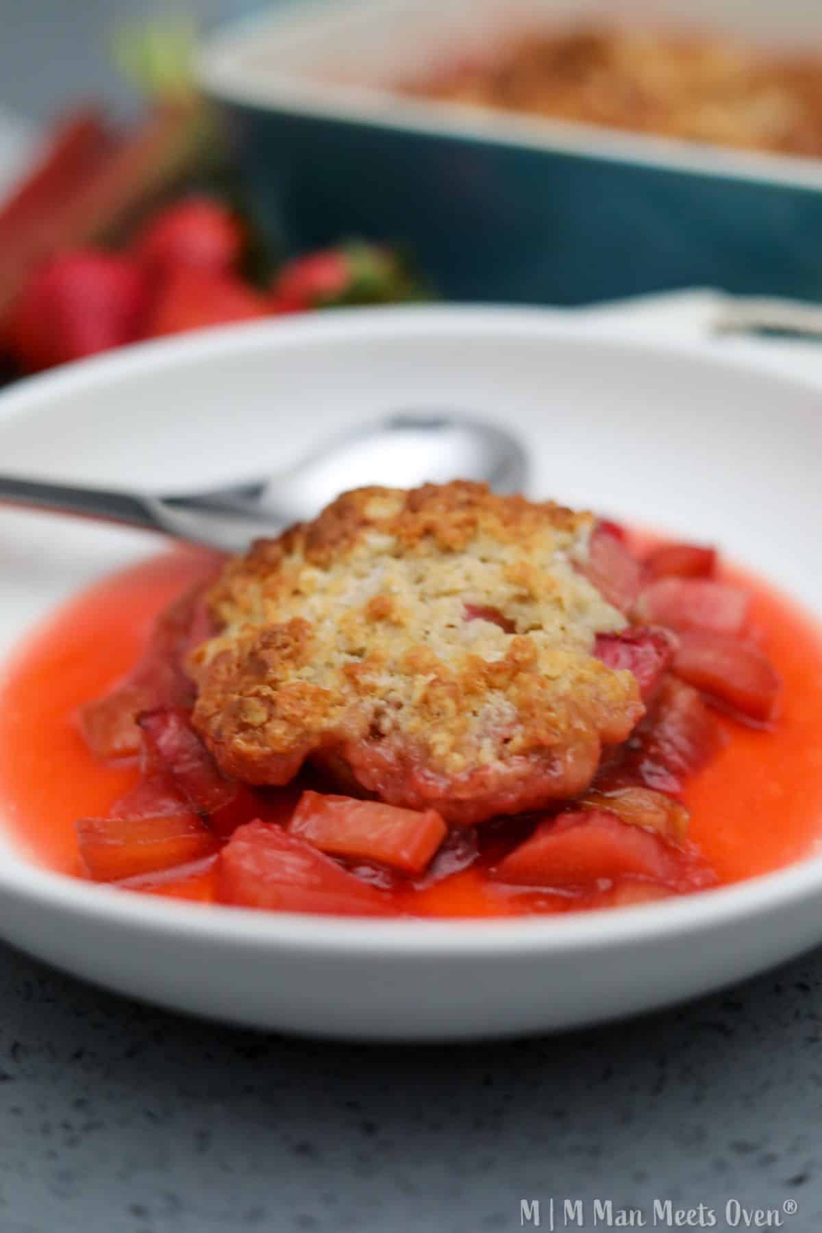 Strawberry Rhubarb Cobbler - Man Meets Oven